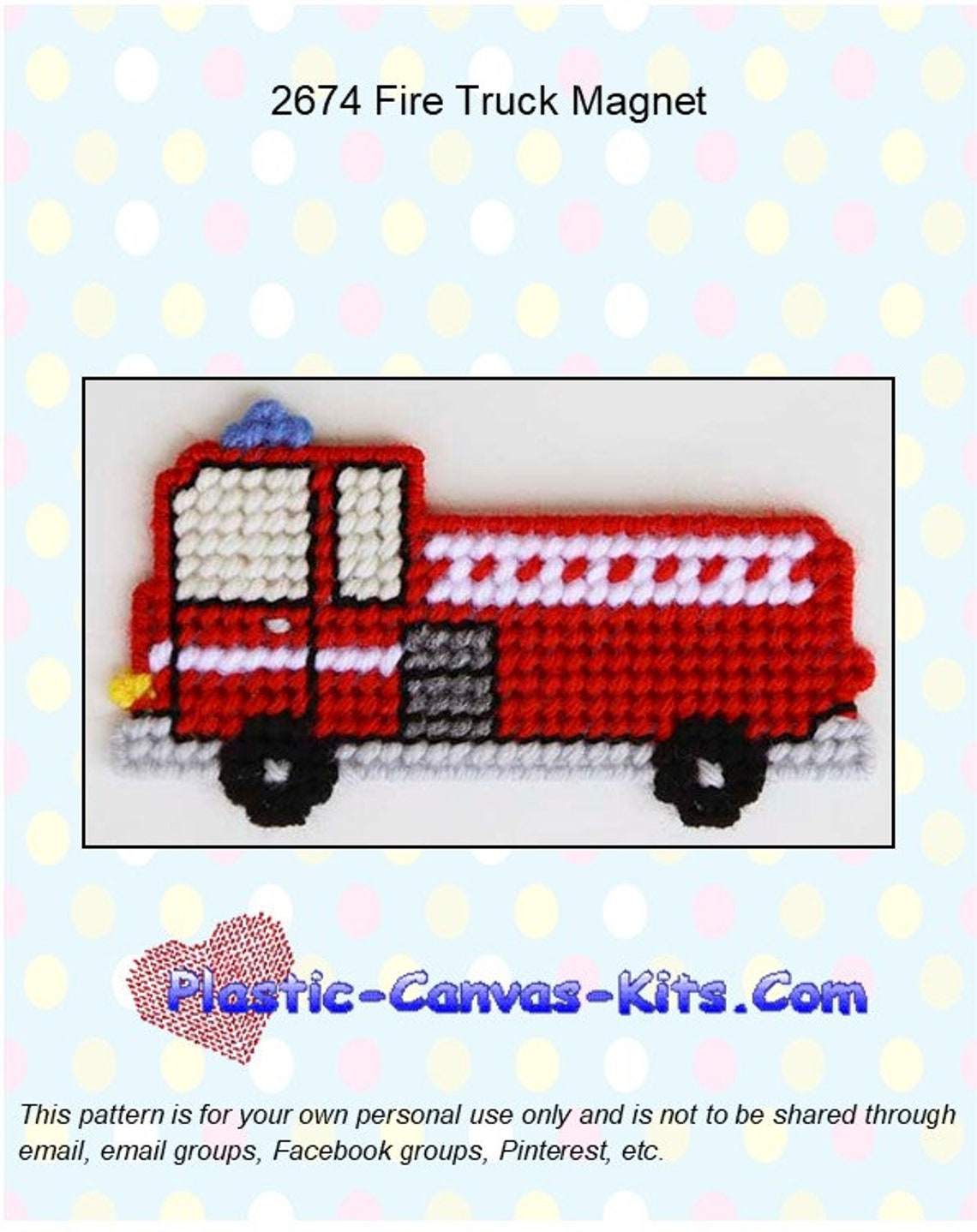 Fire Truck Magnet-plastic Canvas Pattern-pdf Download - Etsy