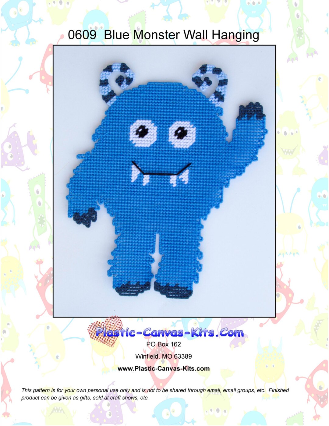 Blue Monster Wall Hanging-plastic Canvas Pattern-pdf Download - Etsy