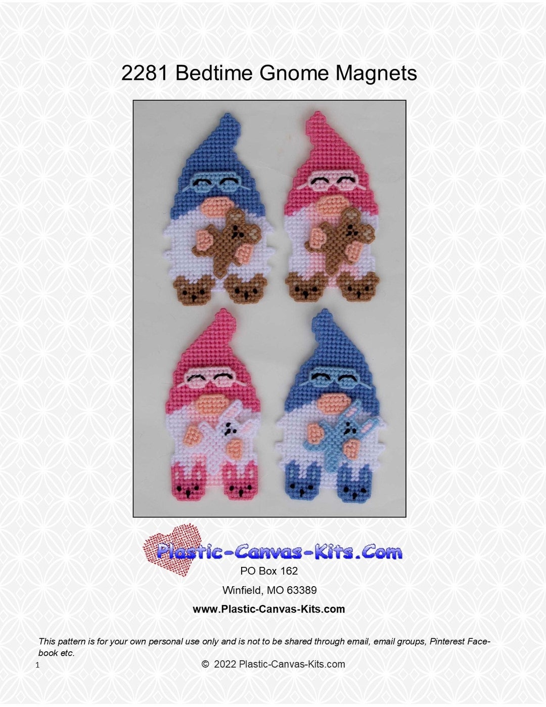 Bedtime Gnome Magnets-plastic Canvas Pattern-pdf Download - Etsy
