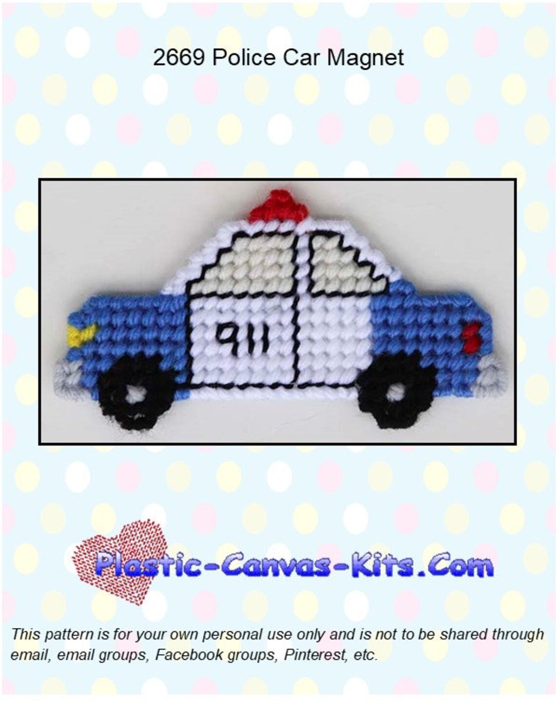 Police Car Magnet-plastic Canvas Pattern-pdf Download - Etsy