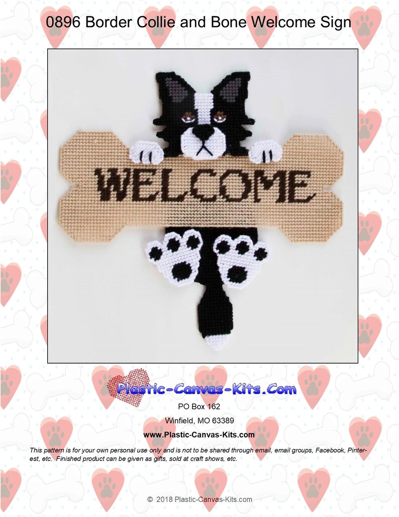 Border Collie Welcome Bone-plastic Canvas Pattern-pdf Download - Etsy