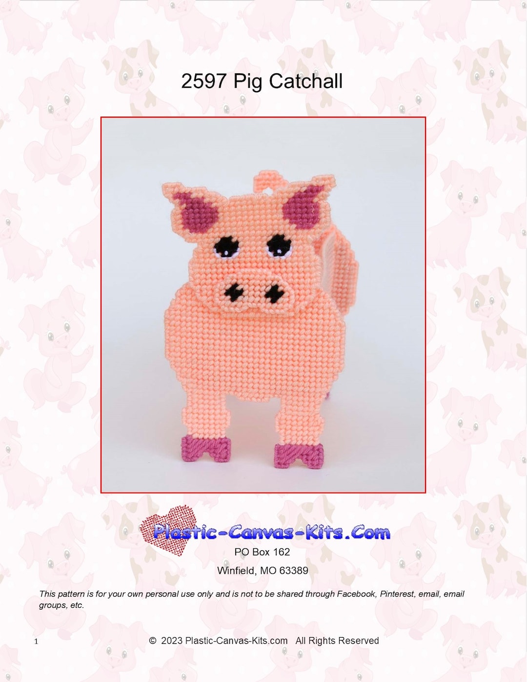 Pig Catchall-plastic Canvas Pattern-pdf Download - Etsy