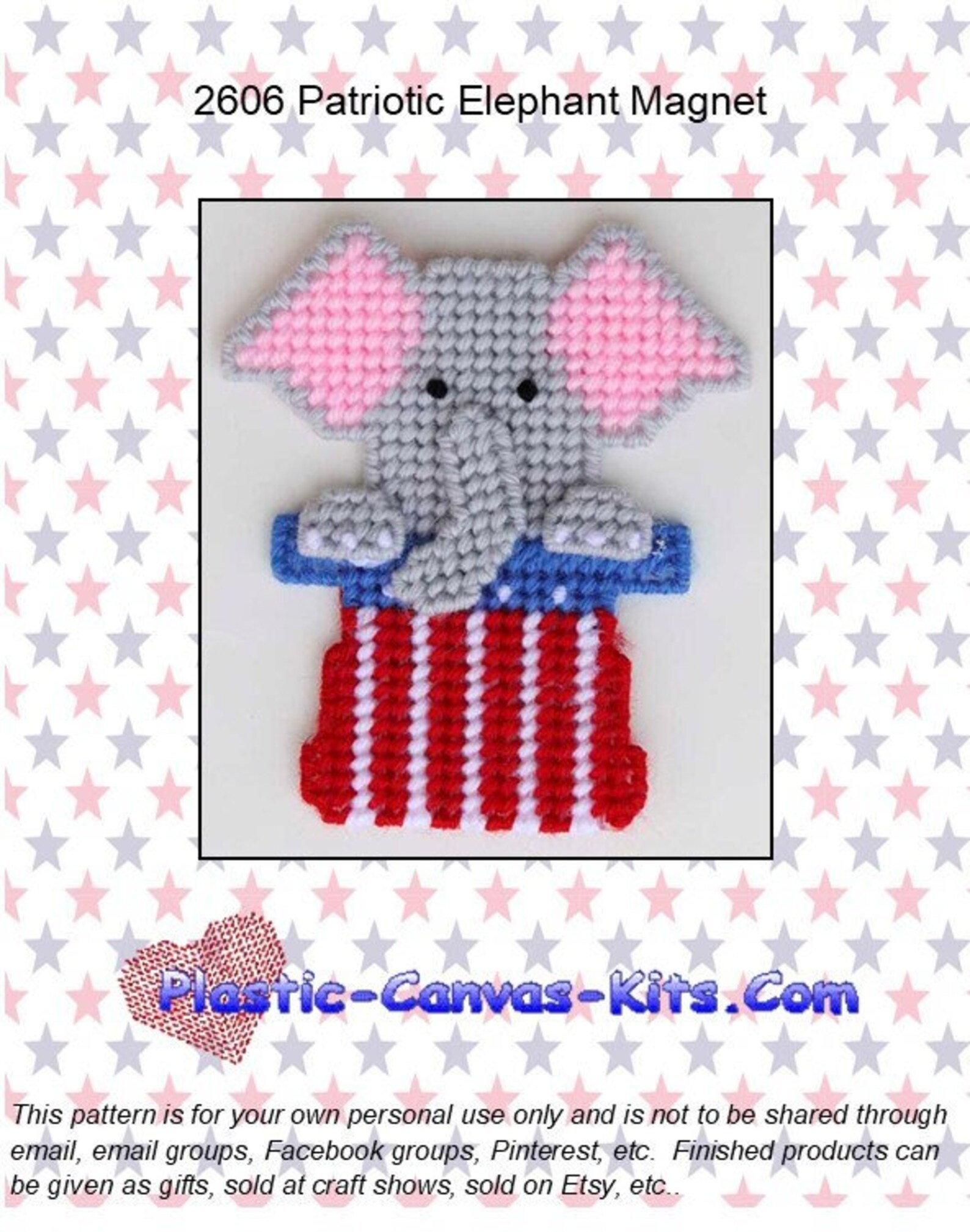 Patriotic Elephant Magnet-plastic Canvas Pattern-pdf Download - Etsy