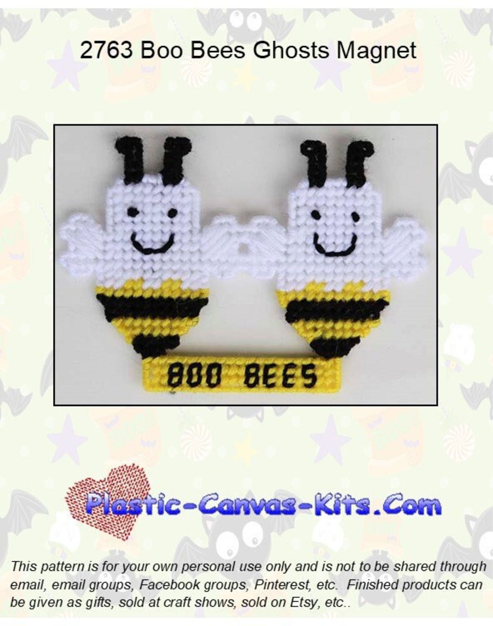 Boo Bees Ghosts Magnet-plastic Canvas Pattern-pdf Download - Etsy