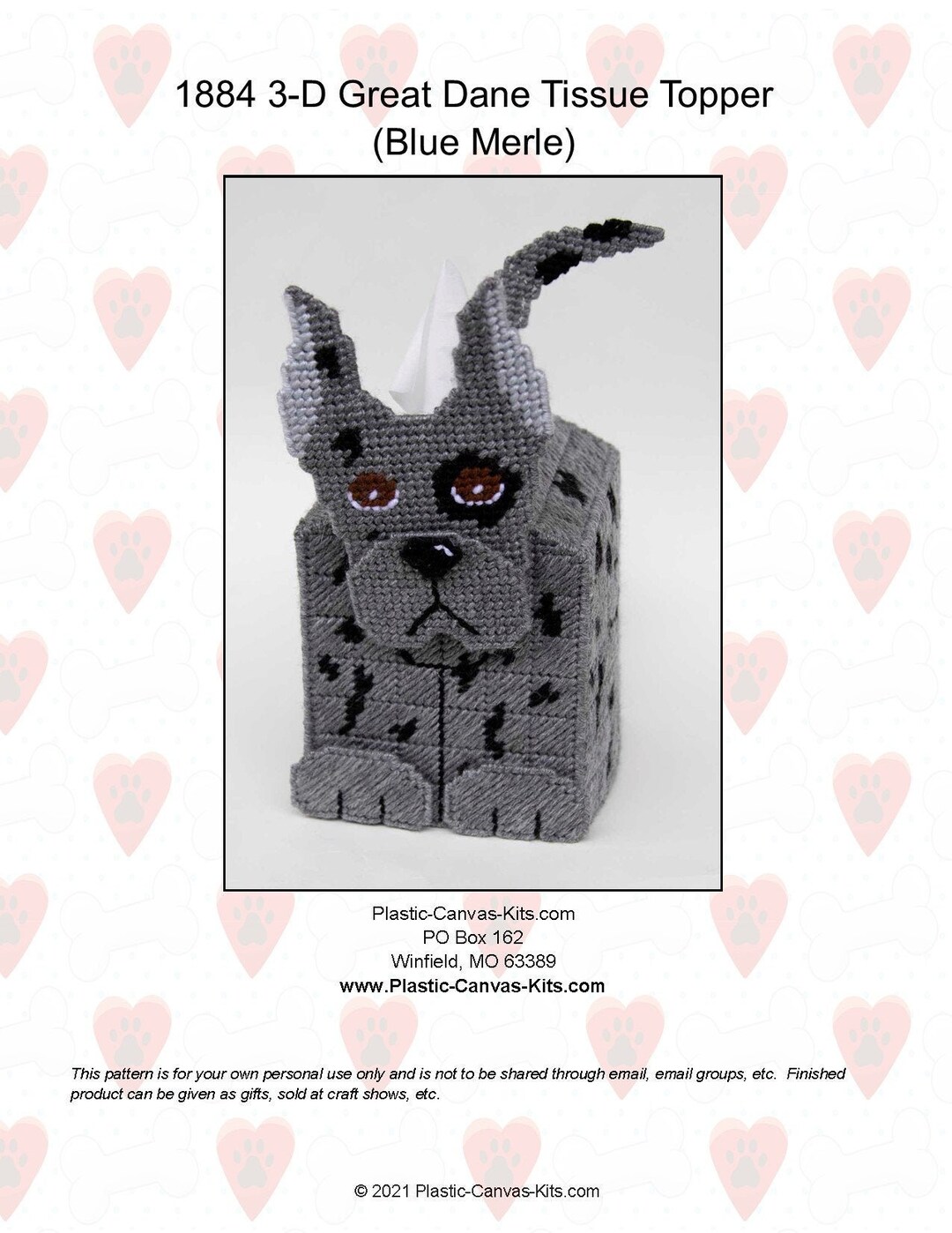 Great Dane 3-D (blue Merle) Tissue Topper-plastic Canvas Pattern-pdf ...