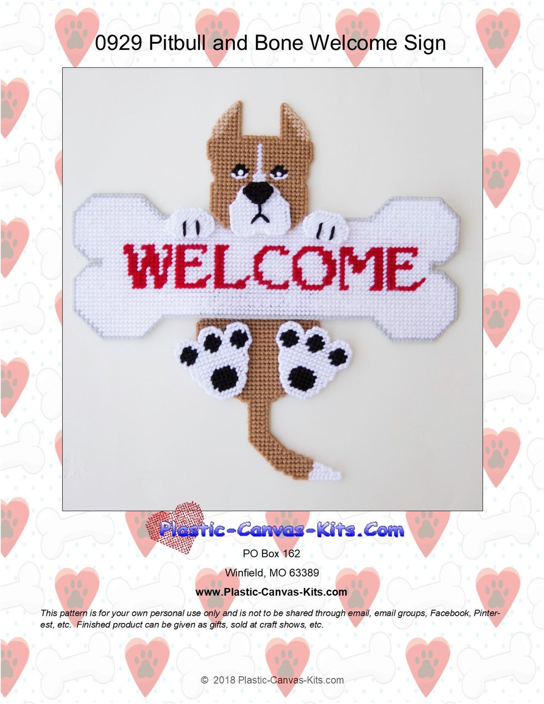 Pitbull Dog Welcome Bone-plastic Canvas Pattern-pdf Download - Etsy