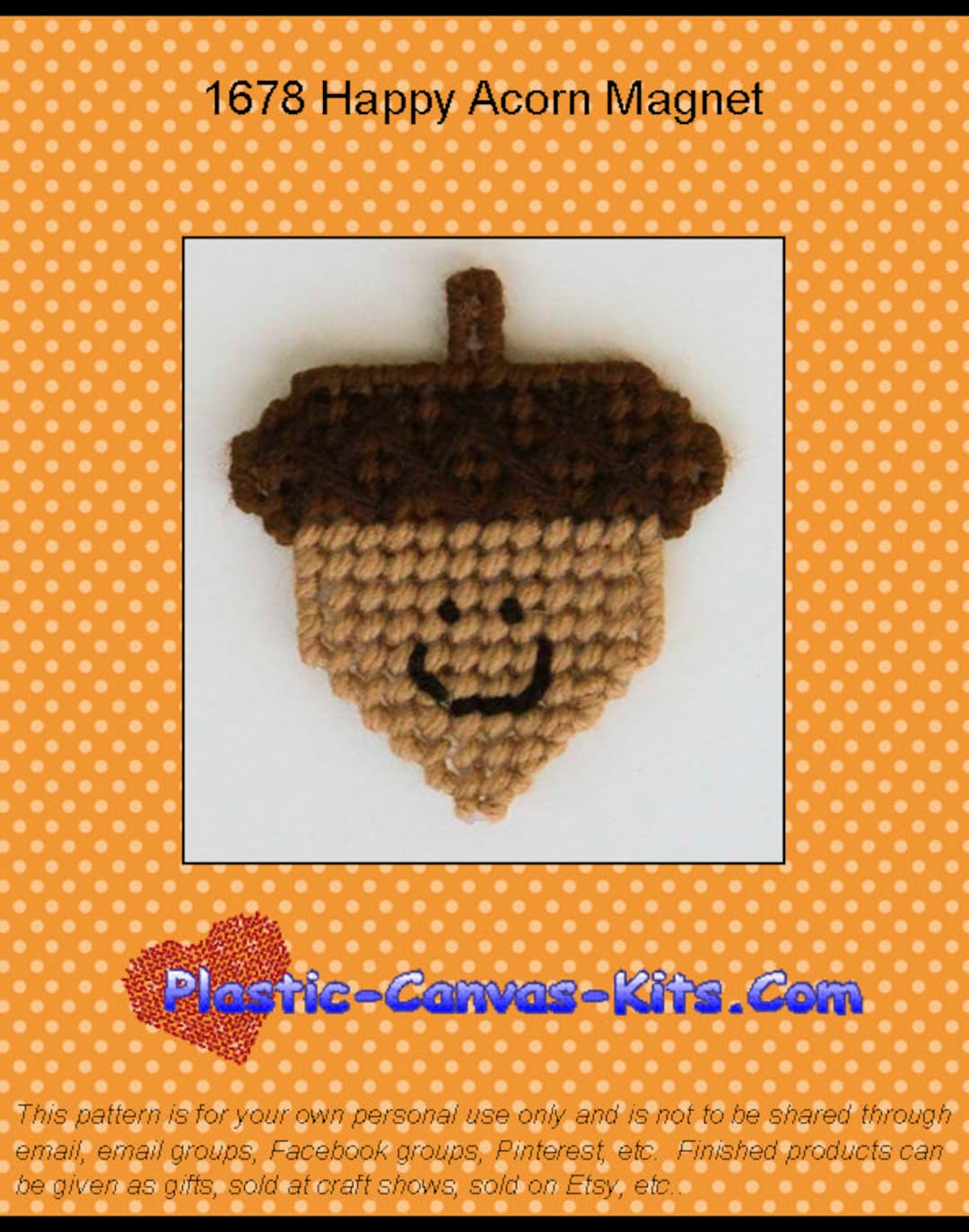 Happy Acorn Magnet-plastic Canvas Pattern-pdf Download - Etsy