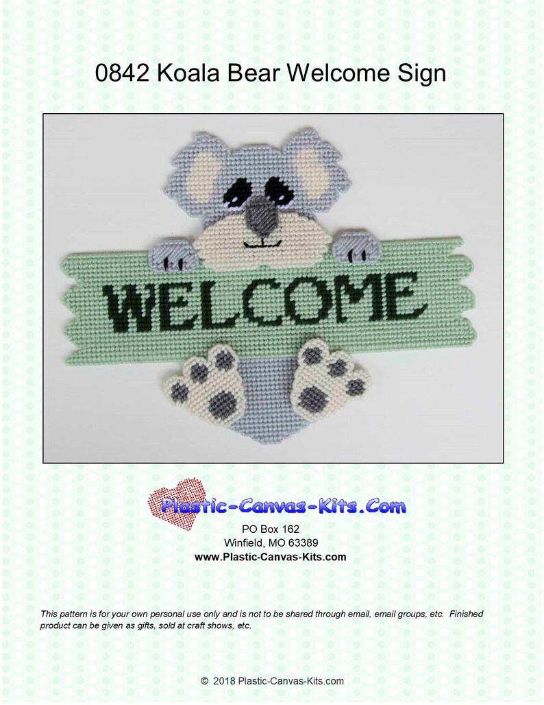 Koala Bear Welcome Sign-Plastic Canvas Pattern-PDF Download | Etsy