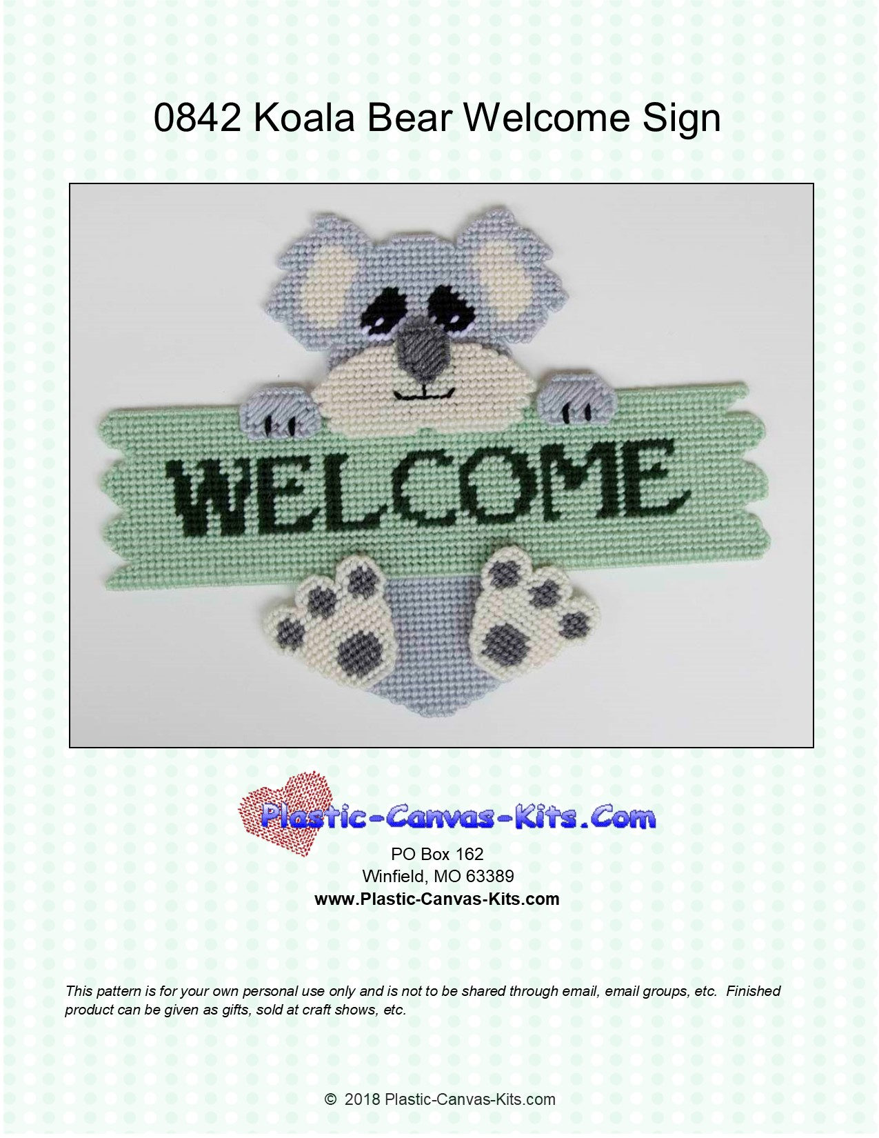 Koala Bear Welcome Sign-Plastic Canvas Pattern-PDF Download | Etsy