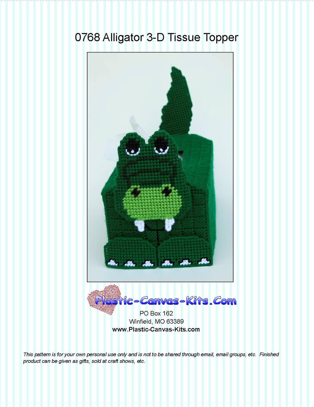 Alligator 3-D Tissue Topper-plastic Canvas Pattern-pdf Download - Etsy