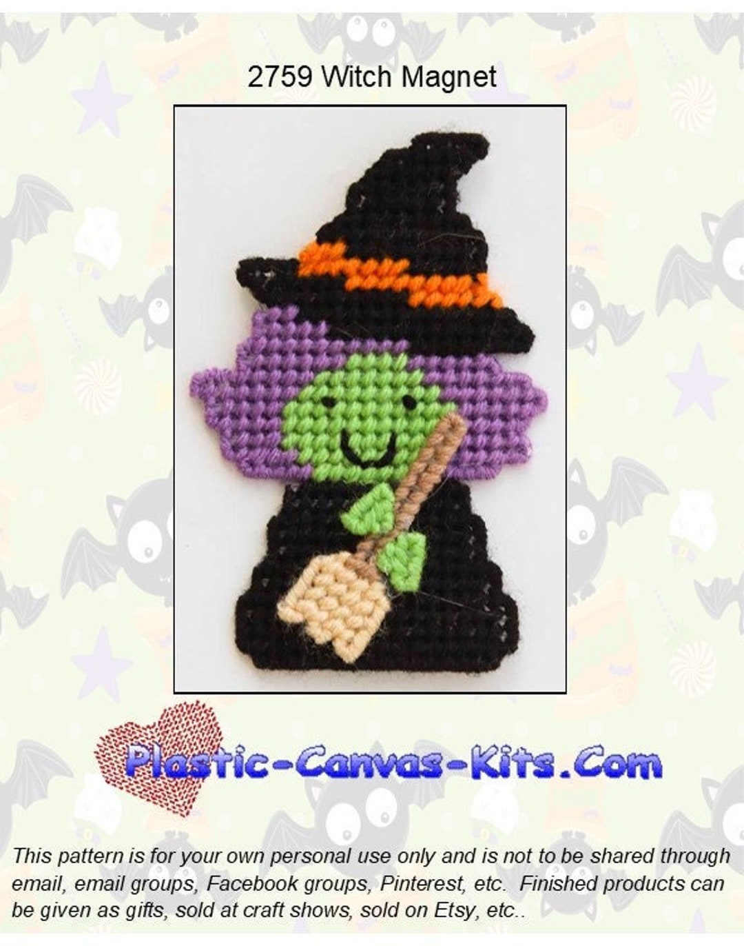 Witch Magnet-plastic Canvas Pattern-pdf Download - Etsy