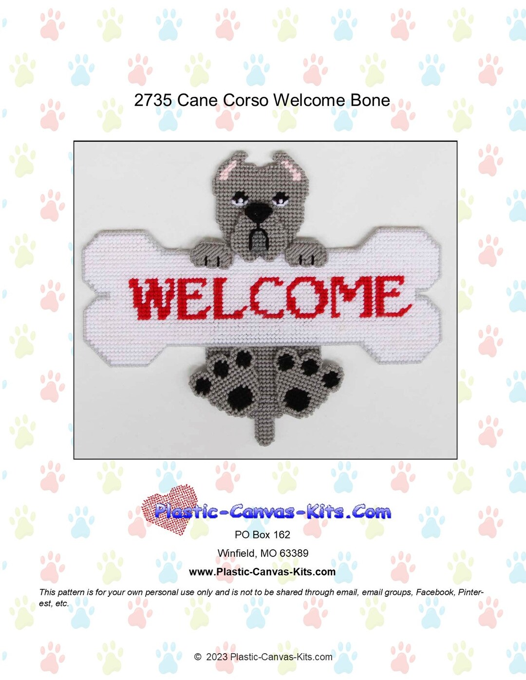 Cane Corso Welcome Bone/sign-plastic Canvas Pattern-pdf Download - Etsy