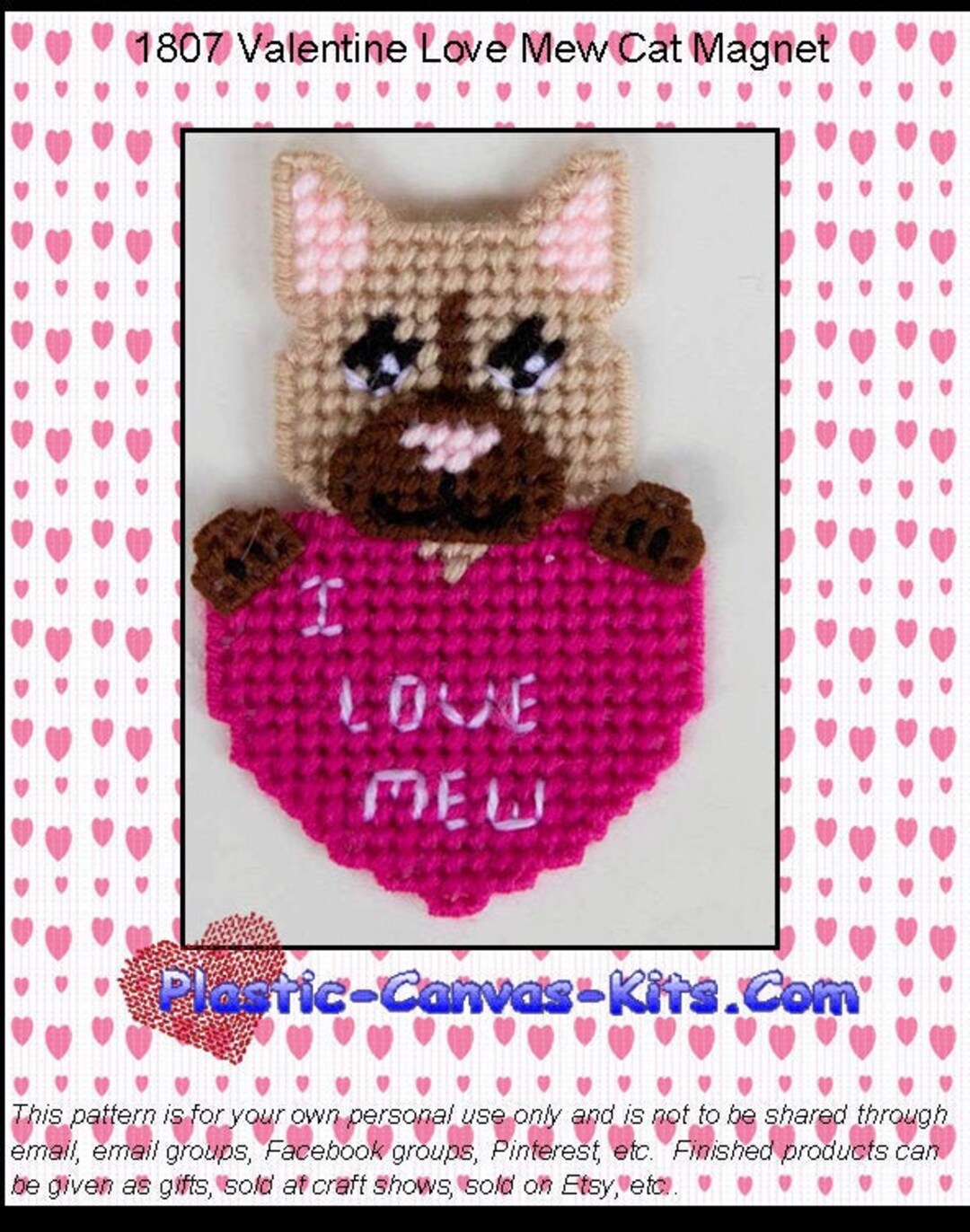 Valentine's Day Love Mew Cat Magnet-plastic Canvas Pattern-pdf Download ...