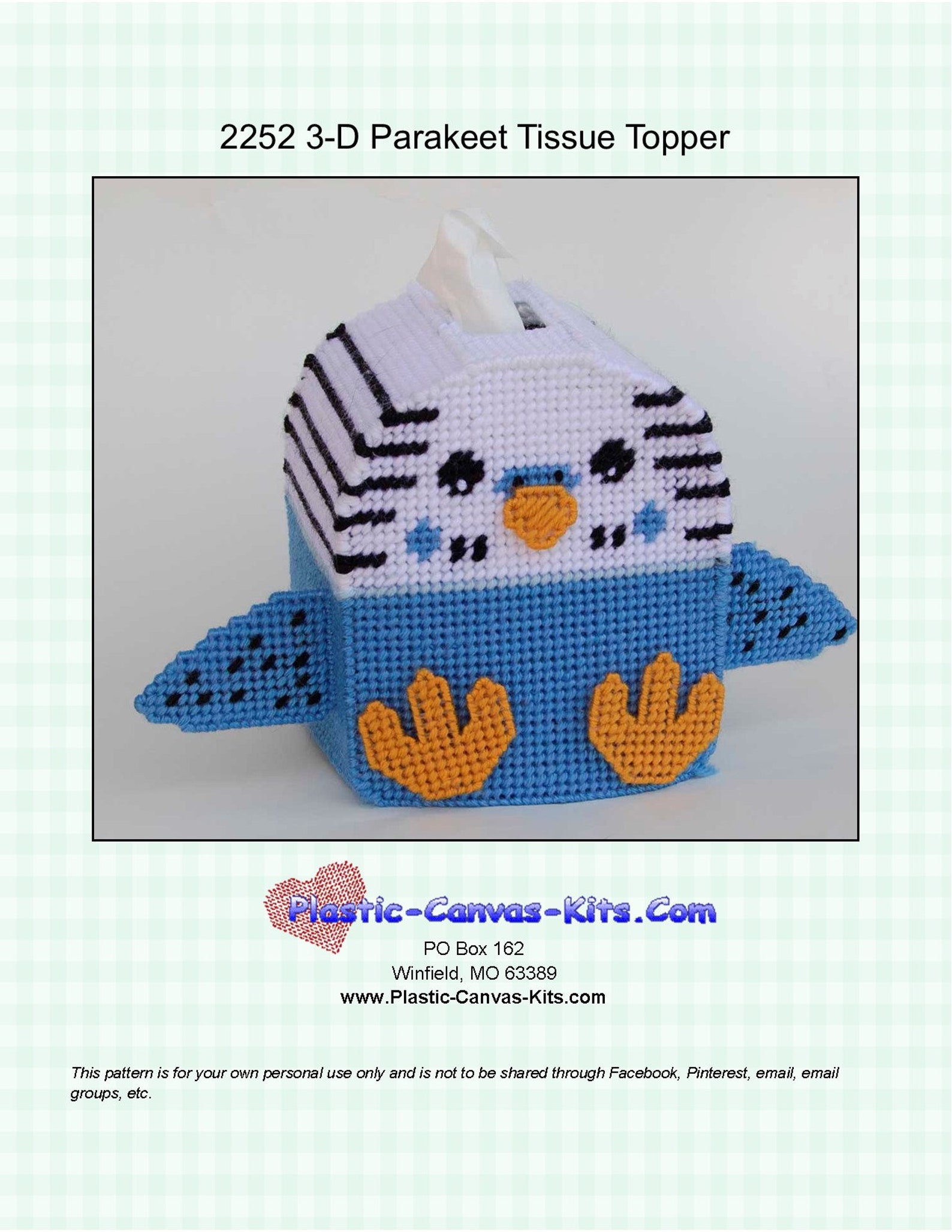 Parakeet 3-D Tissue Topper-plastic Canvas Pattern-pdf Download - Etsy