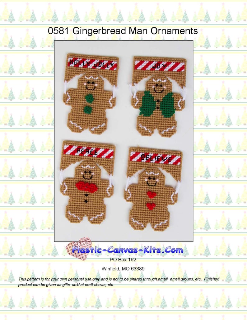 Gingerbread Men Christmas Ornaments-plastic Canvas Pattern-pdf - Etsy