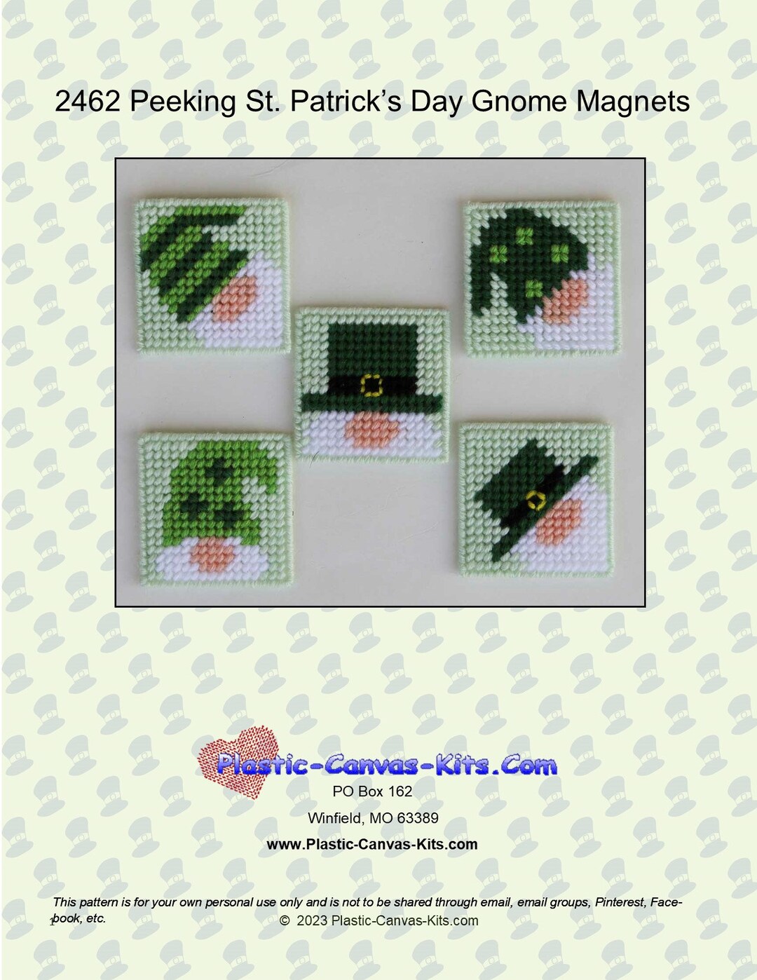Peeking St. Patrick's Day Gnome Magnets-plastic Canvas Pattern-pdf ...