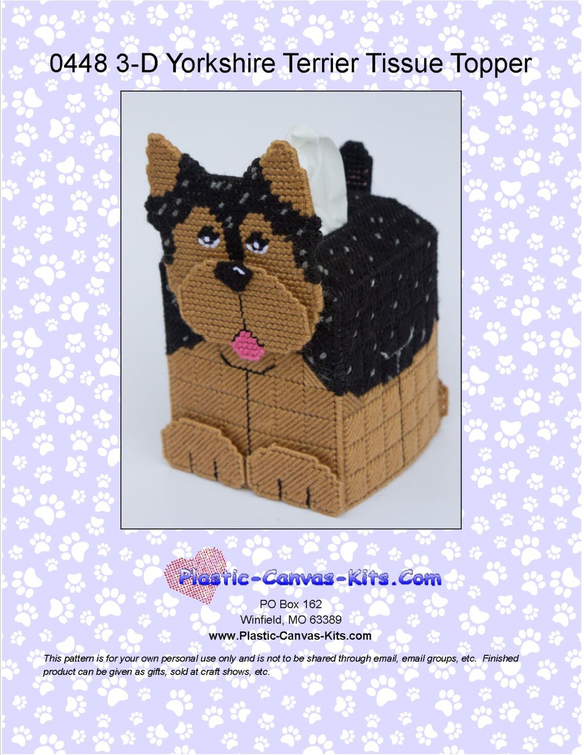 Yorkshire Terrier-yorkie- 3-D Tissue Topper-plastic Canvas Pattern-pdf ...