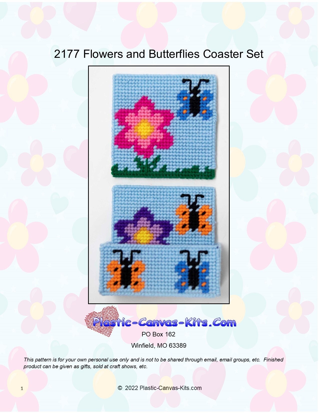 Flowers and Butterflies Coaster Set-plastic Canvas Pattern-pdf Download ...