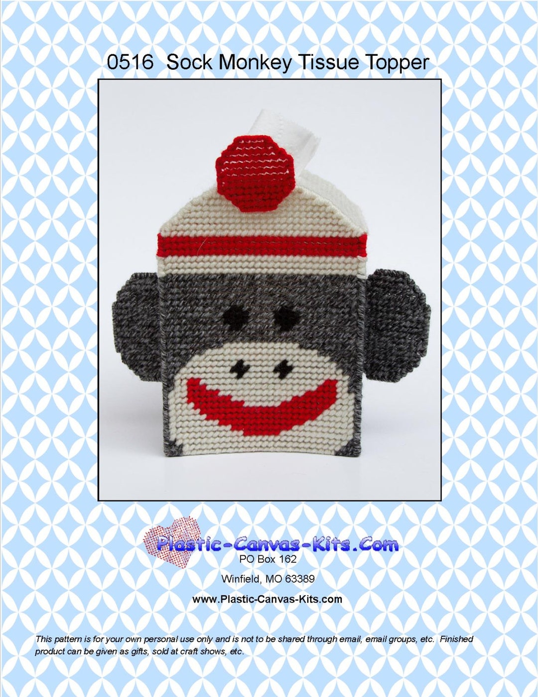 Sock Monkey Tissue Topper-plastic Canvas Pattern-pdf Download - Etsy