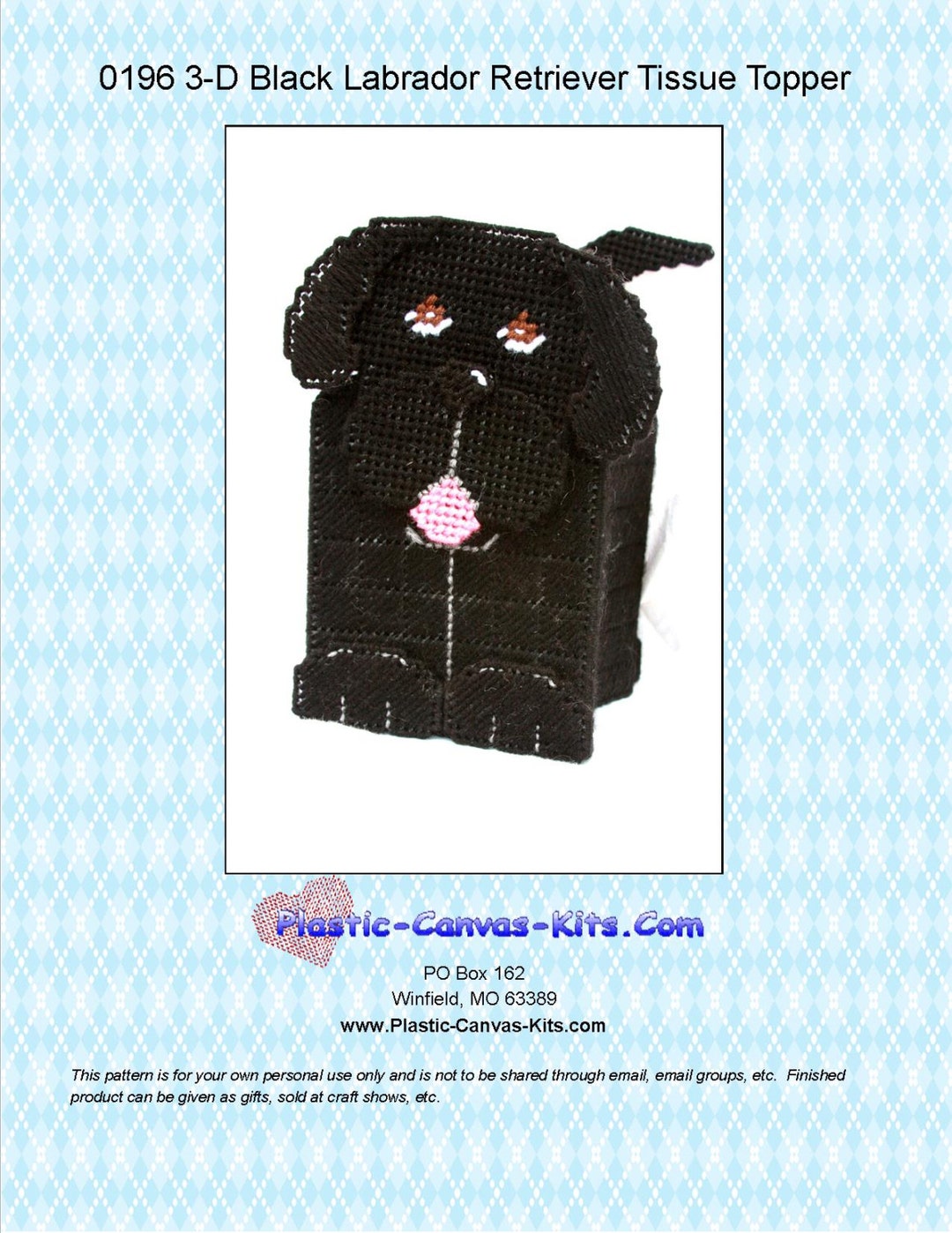 Black Labrador Retriever Dog 3-D Tissue Topper-plastic Canvas Pattern ...