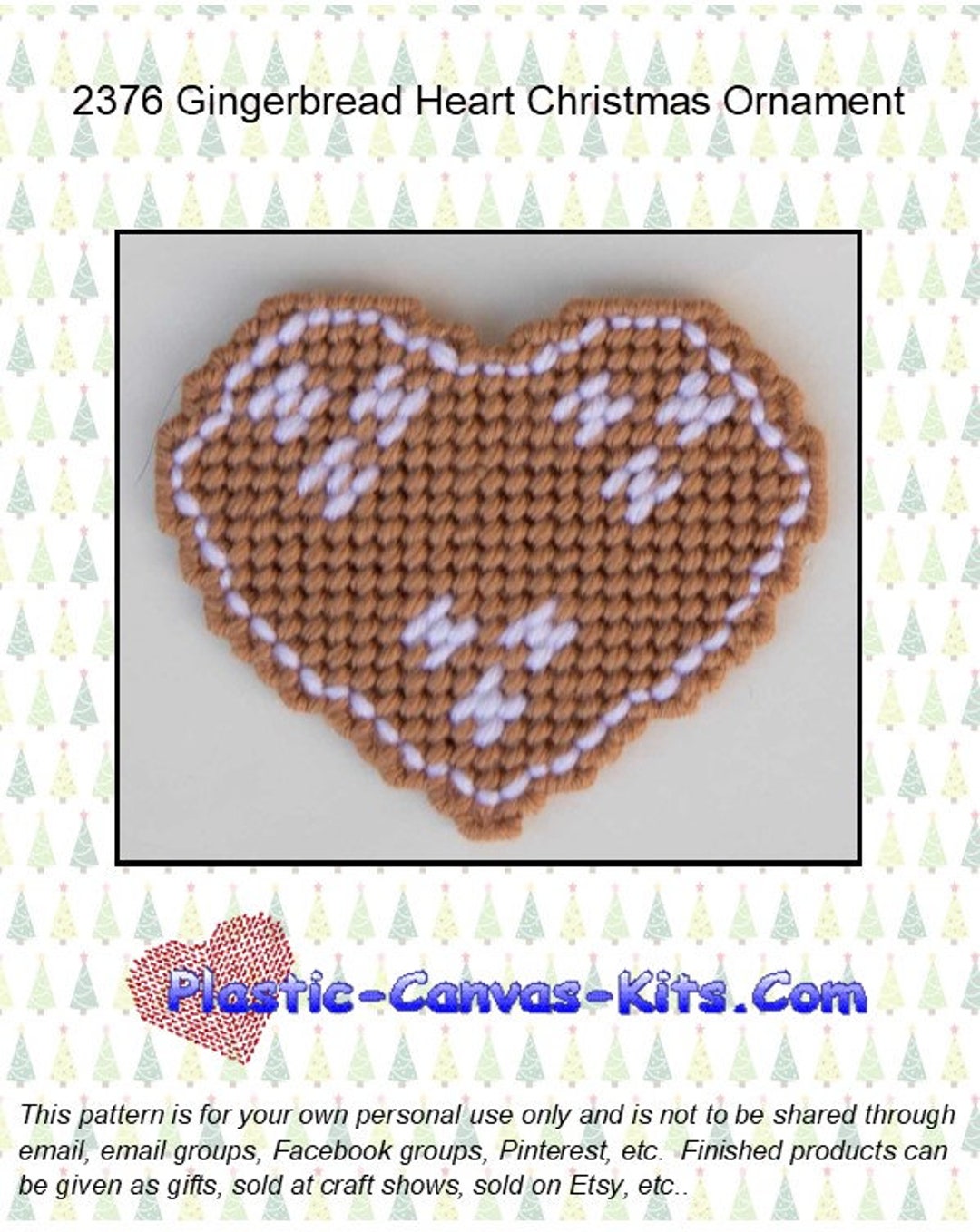 Gingerbread Heart Christmas Ornament-plastic Canvas Pattern-pdf ...