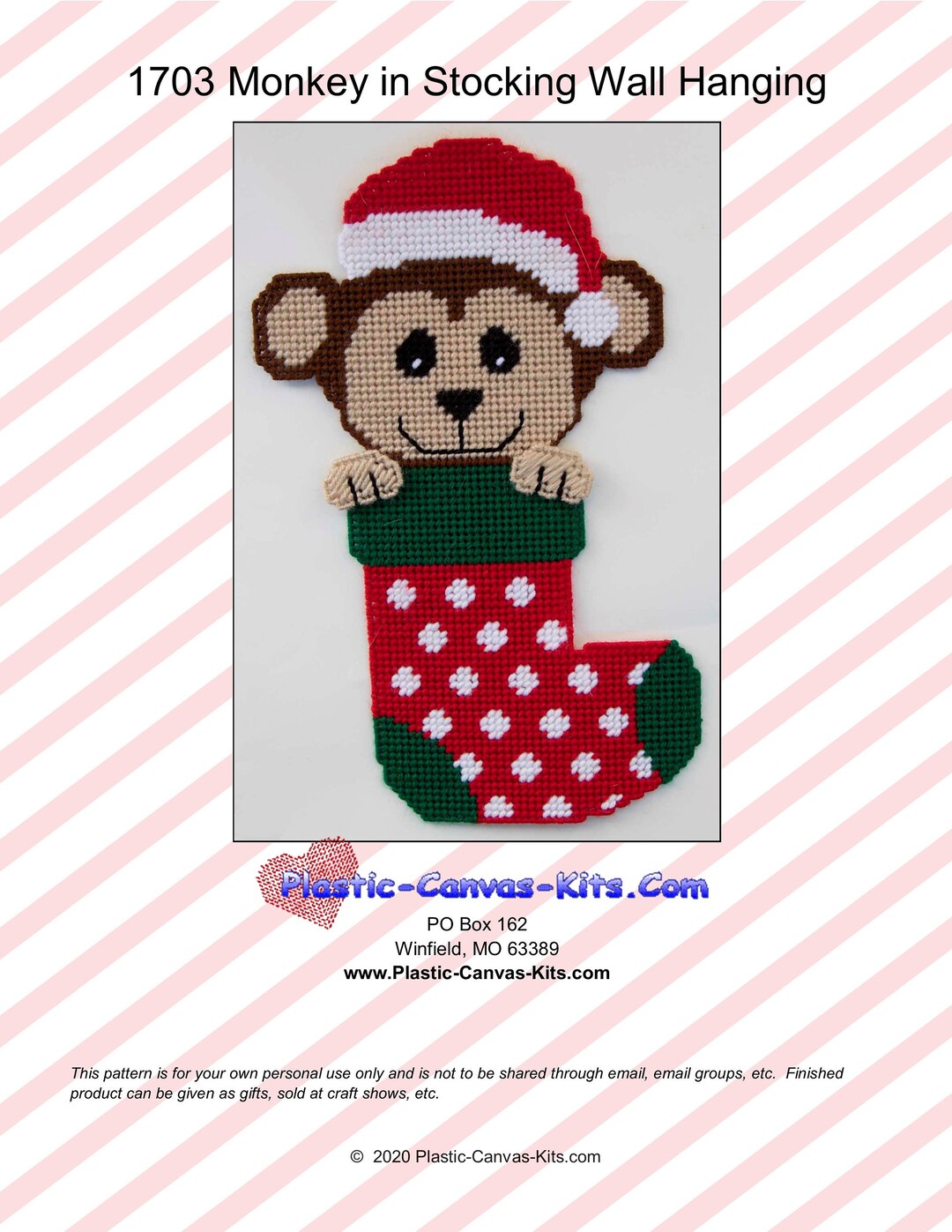 Monkey in Stocking Christmas Wall Hanging-plastic Canvas Pattern-pdf ...