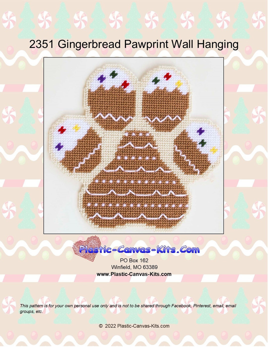 Gingerbread Pawprint Wall Hanging-plastic Canvas Pattern-pdf Download ...