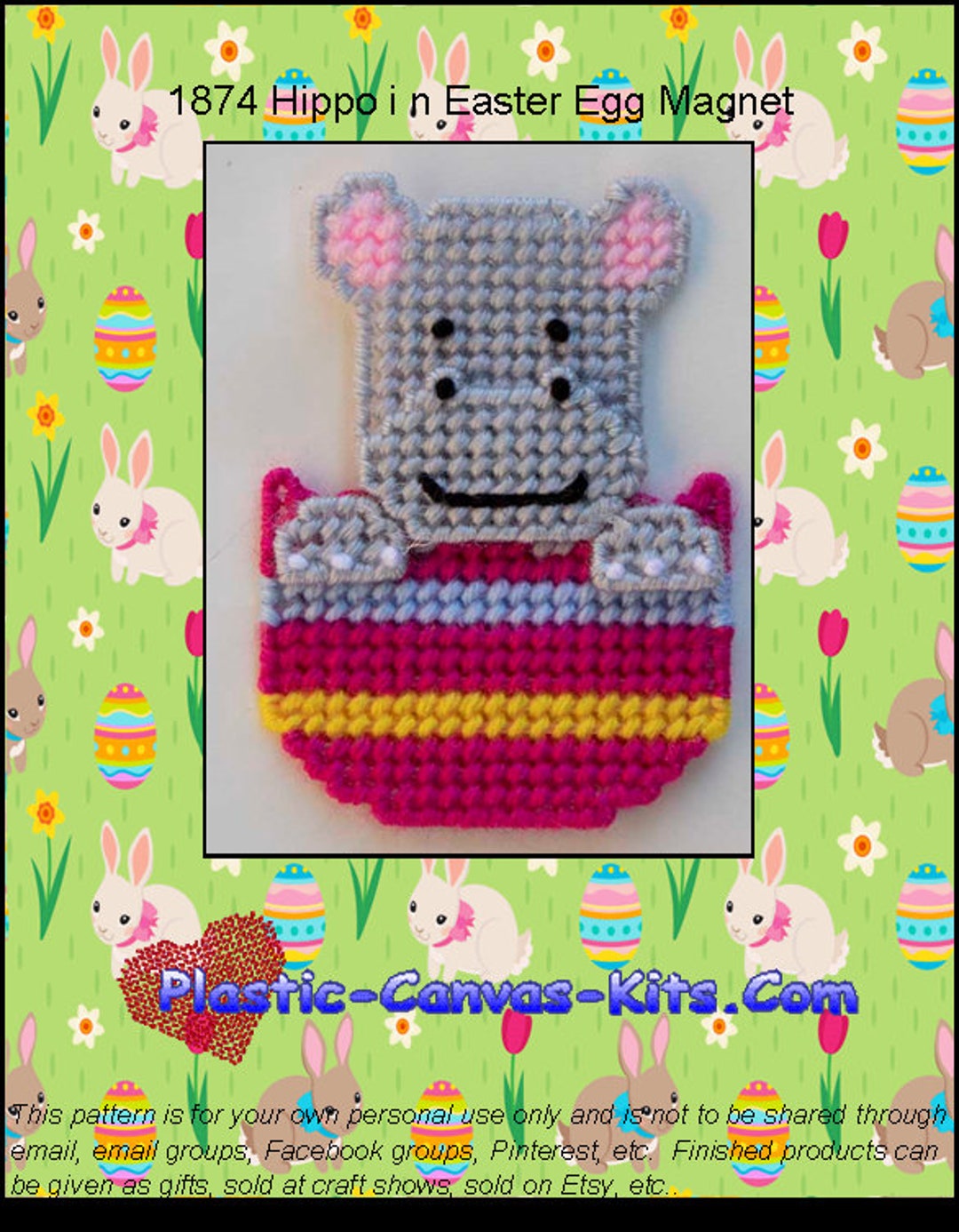 Hippo in Easter Egg Magnet-plastic Canvas Pattern-pdf Download - Etsy