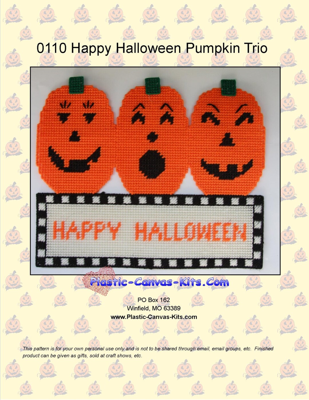 Happy Halloween Pumpkin Trio-plastic Canvas Pattern-pdf Download - Etsy
