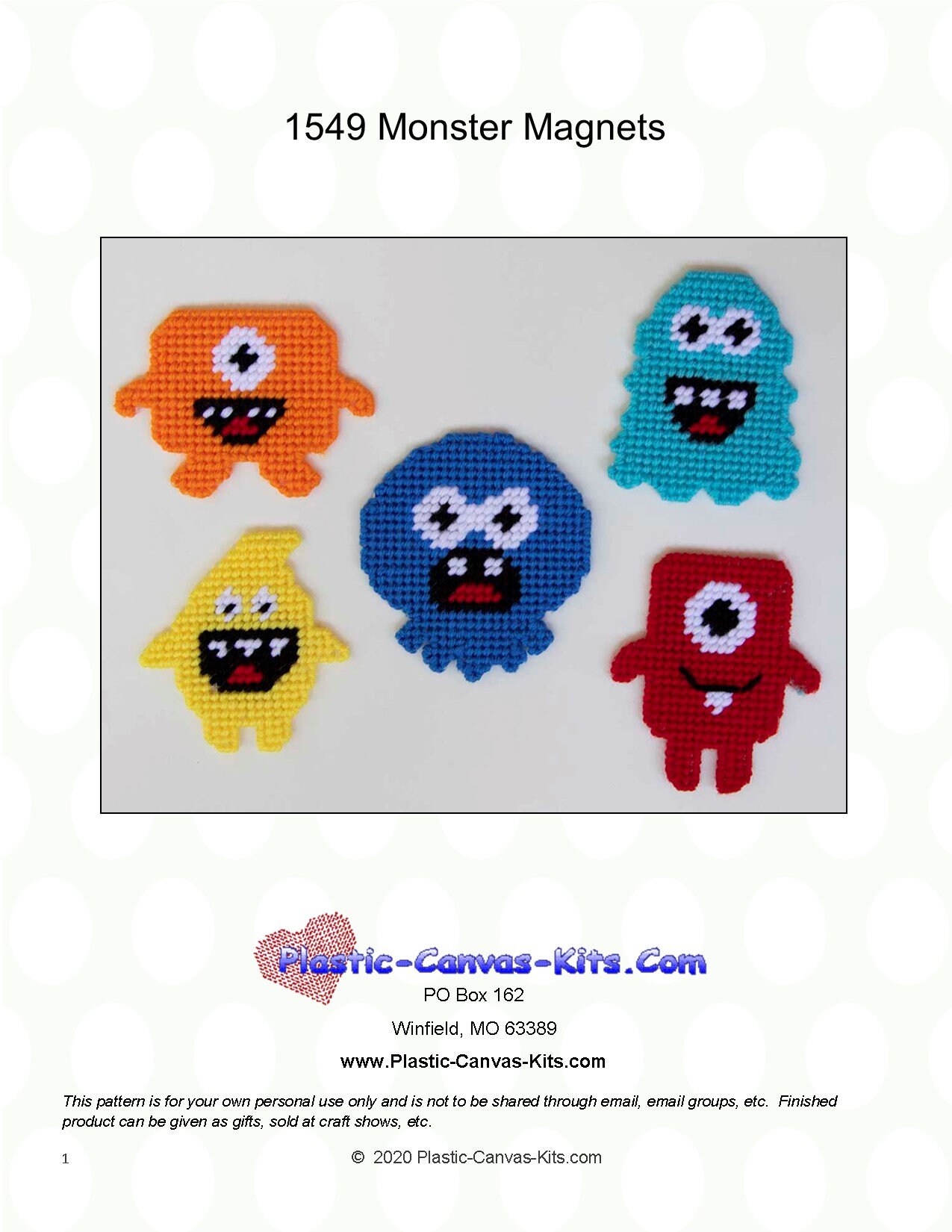 Monster Magnets-plastic Canvas Pattern-pdf Download - Etsy