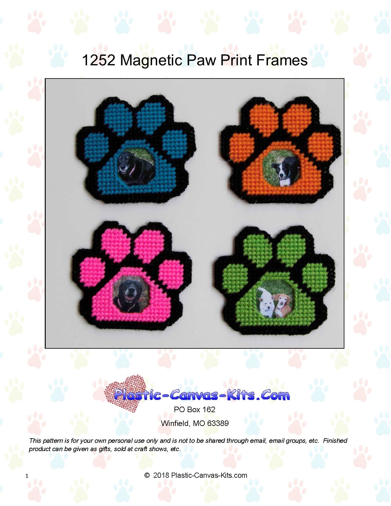 Magnetic Paw Print Frames-plastic Canvas Pattern-pdf Download | Etsy