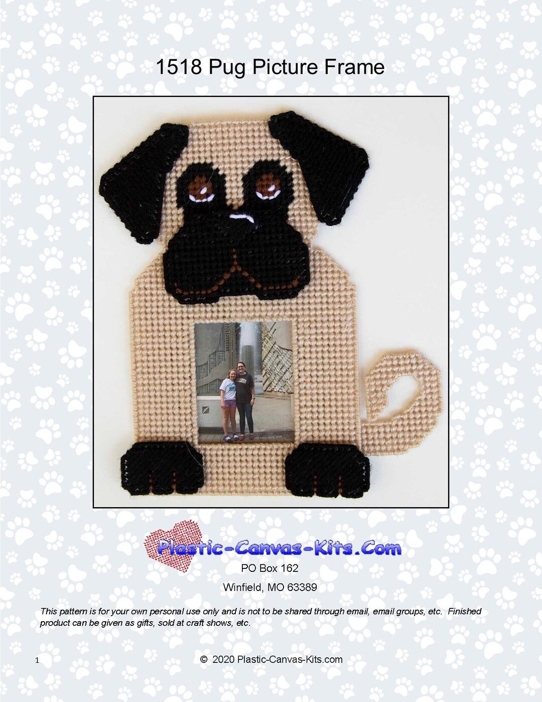 Pug Dog Picture Frame-plastic Canvas Pattern-pdf Download - Etsy