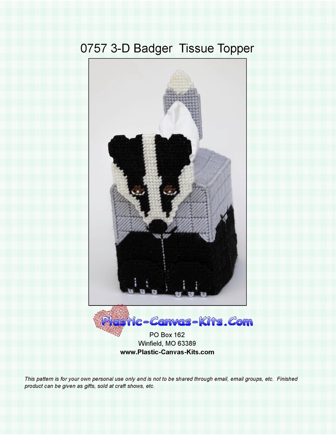 Badger 3-D Tissue Topper-plastic Canvas Pattern-pdf Download - Etsy