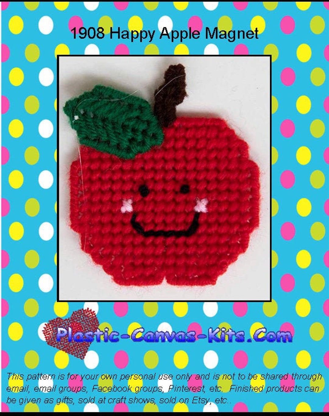 Happy Apple Magnet-plastic Canvas Pattern-pdf Download - Etsy