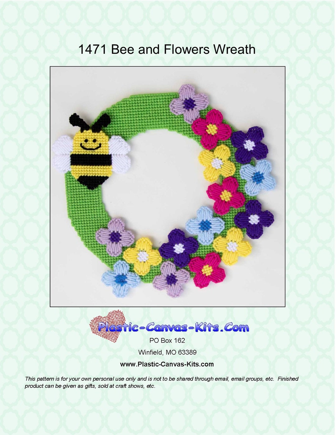 Bee and Flowers Wreath-plastic Canvas Pattern-pdf Download - Etsy
