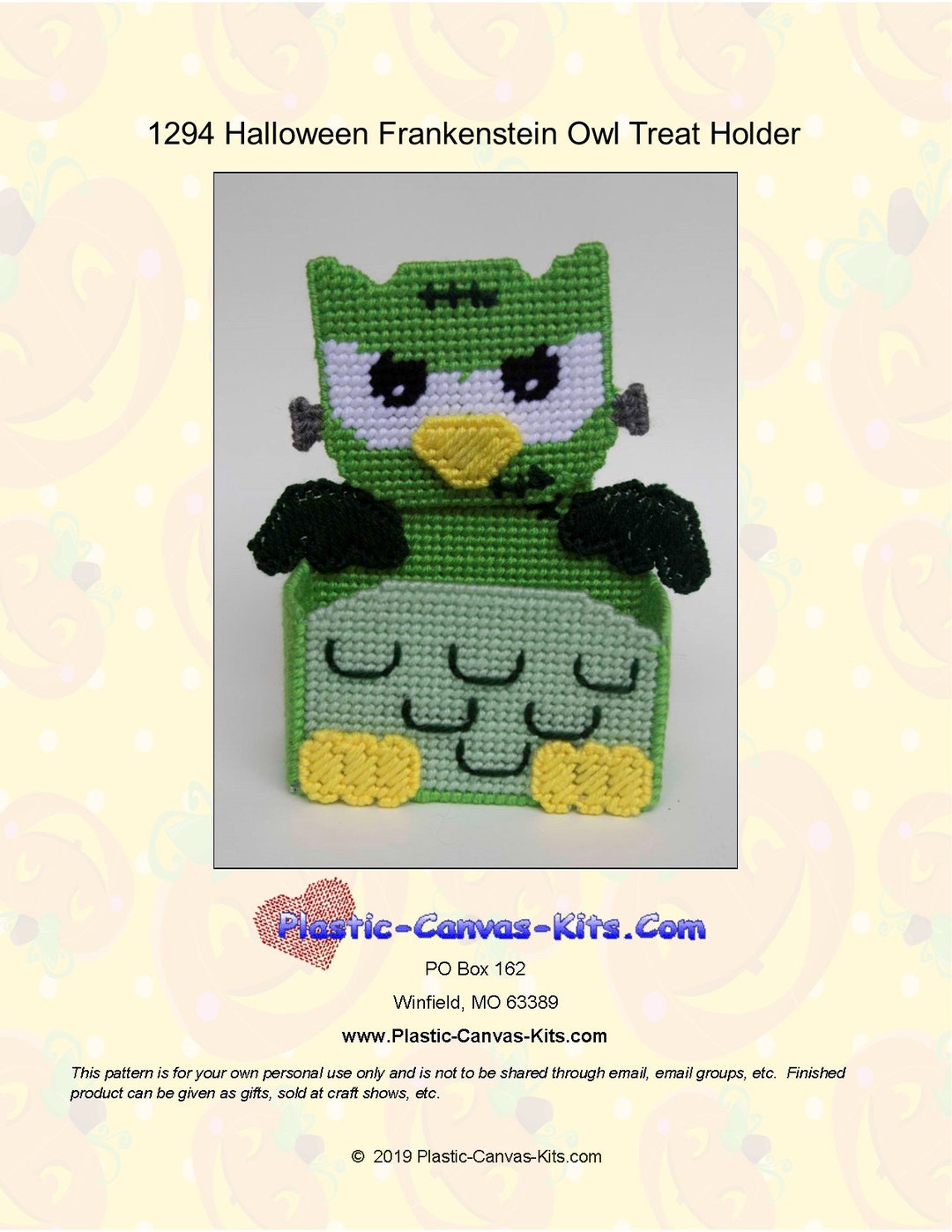 Halloween Frankenstein Owl Treat Holder-plastic Canvas Pattern-pdf ...