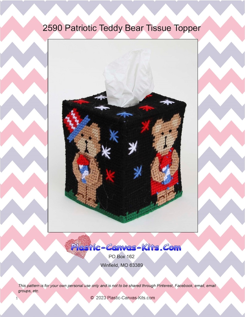 Patriotic Teddy Bear Tissue Topper-plastic Canvas Pattern-pdf Download ...