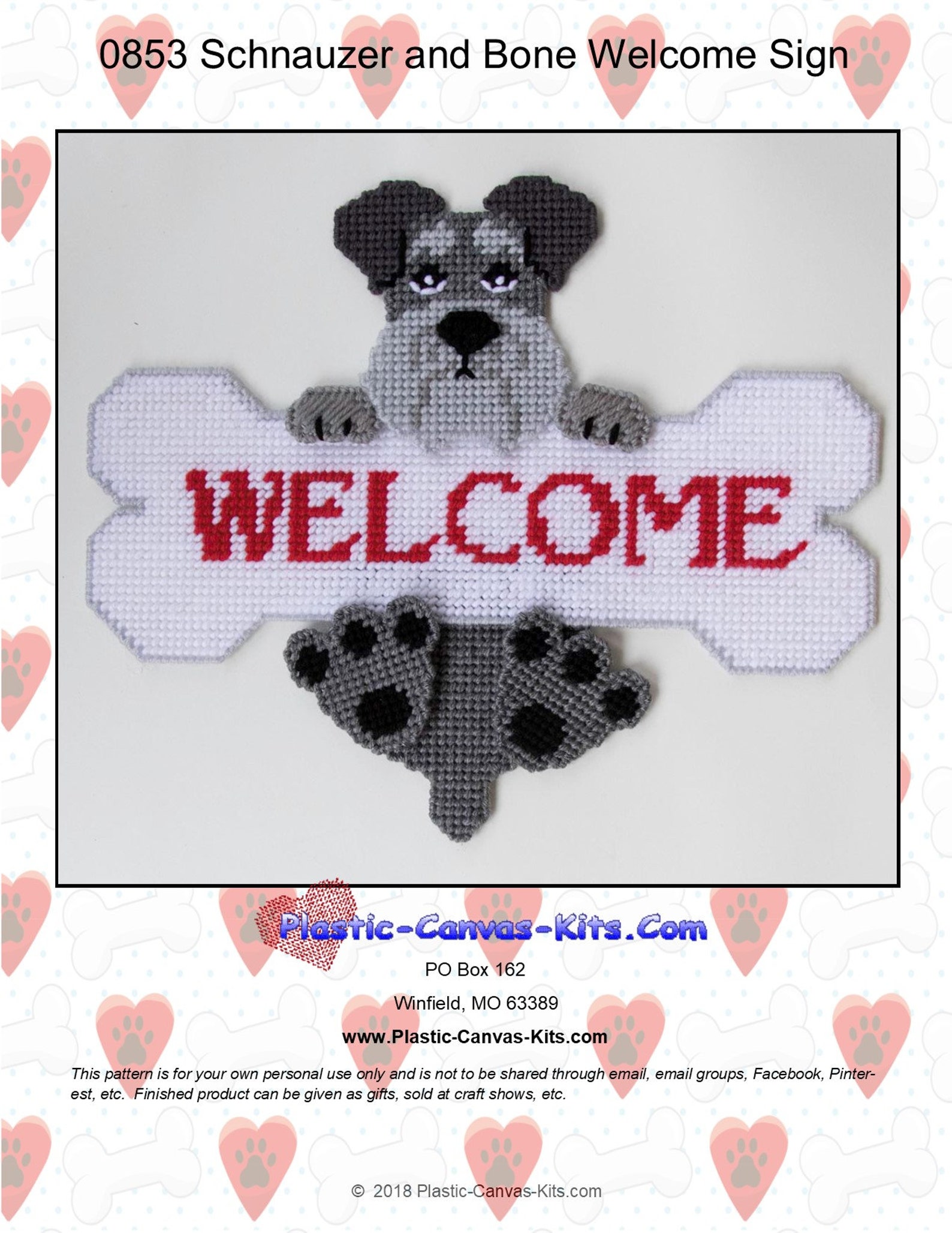 Schnauzer Dog and Bone Welcome Sign-plastic Canvas Pattern-pdf - Etsy