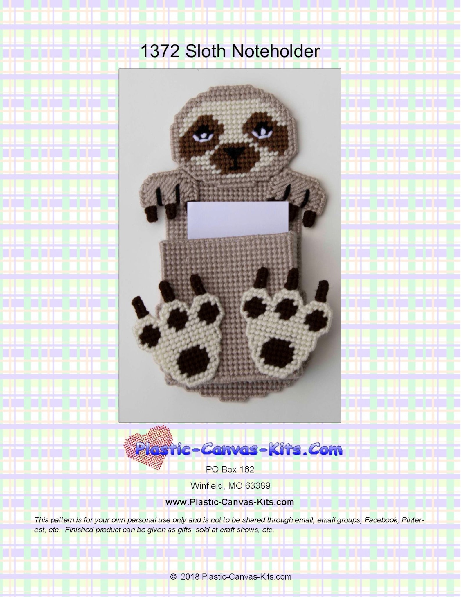 Sloth Note Holder-pdf Download-plastic Canvas Pattern - Etsy