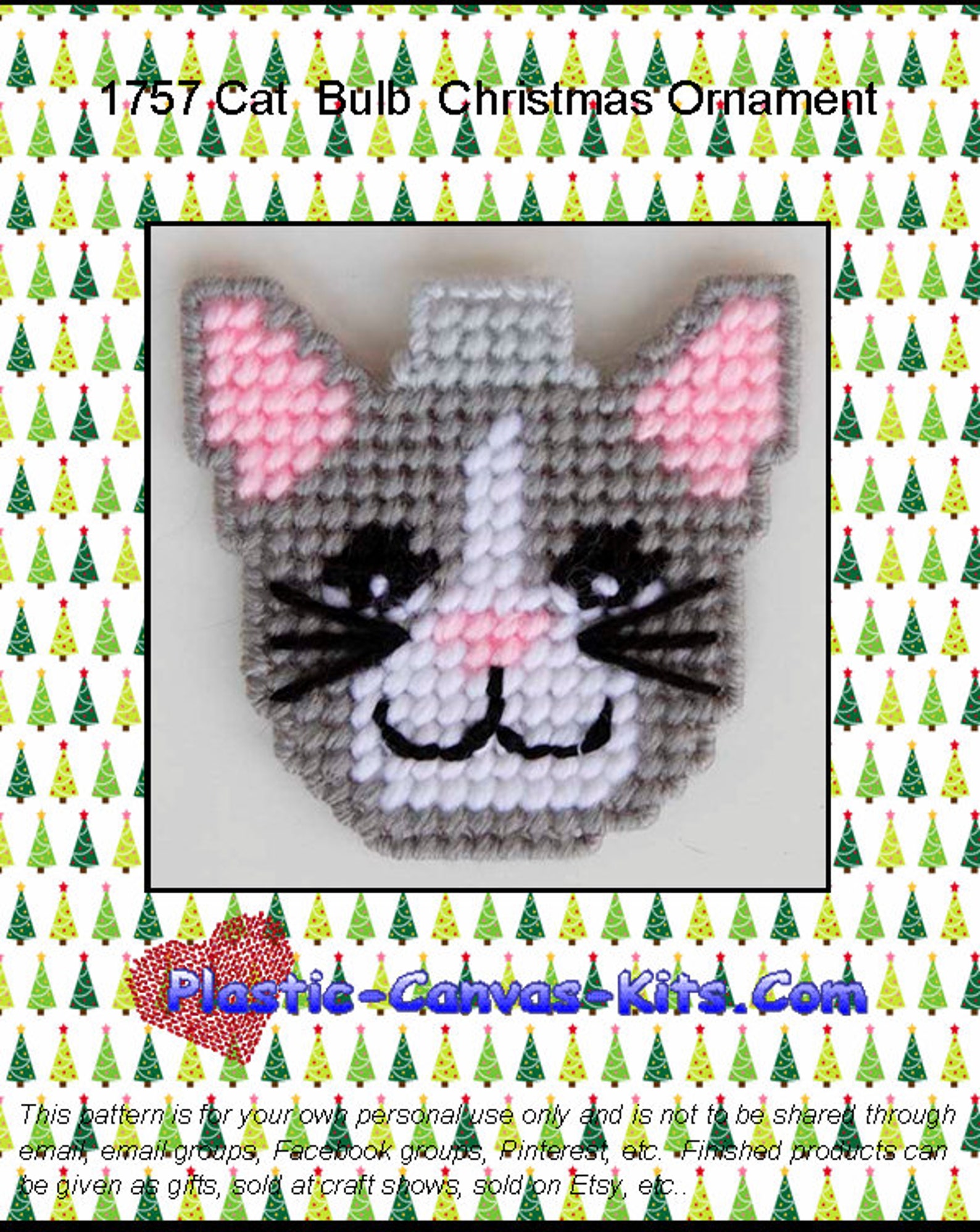 Kitty Cat Bulb Christmas Ornament-plastic Canvas Pattern-pdf - Etsy