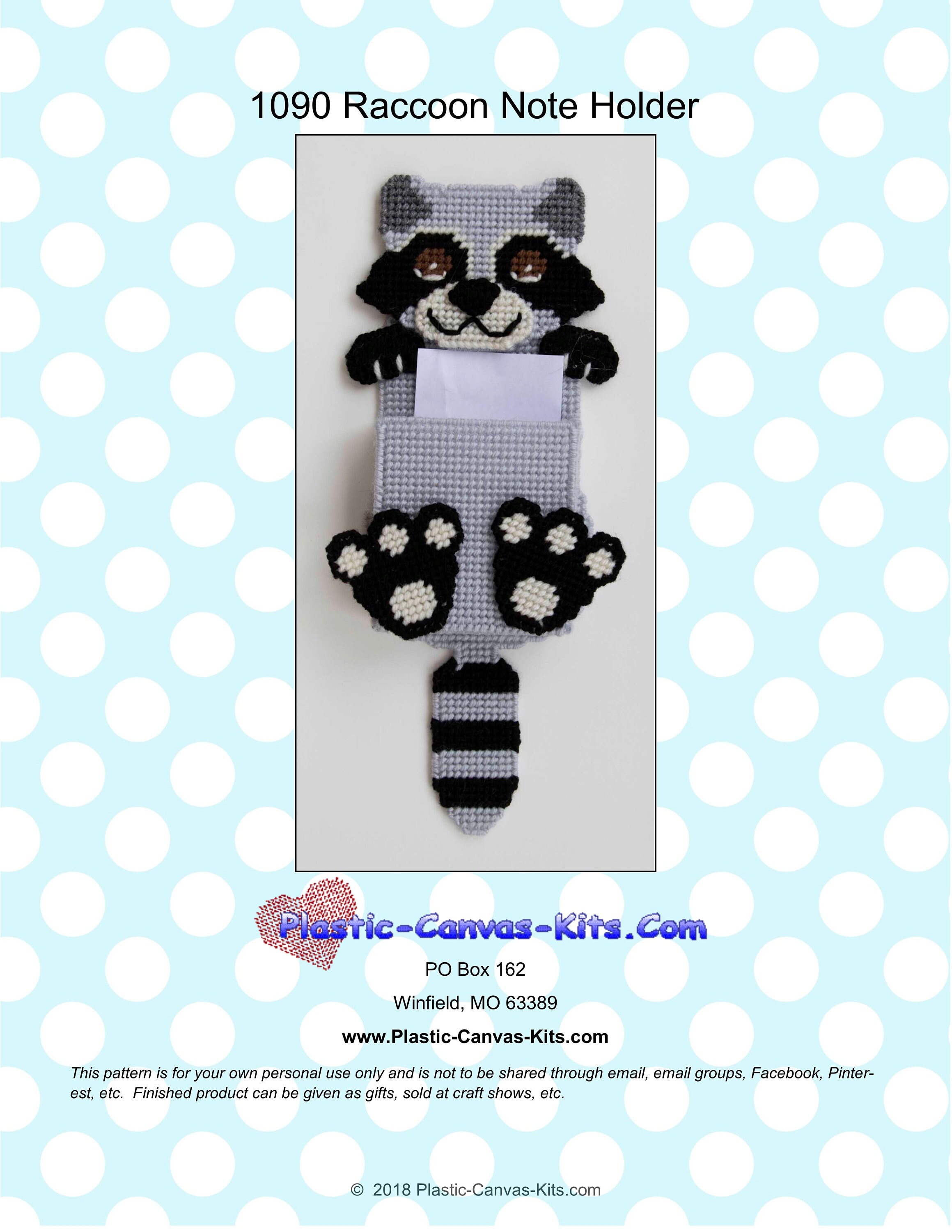 Raccoon Magnetic Note Holder-noteholder-plastic Canvas Pattern-pdf ...
