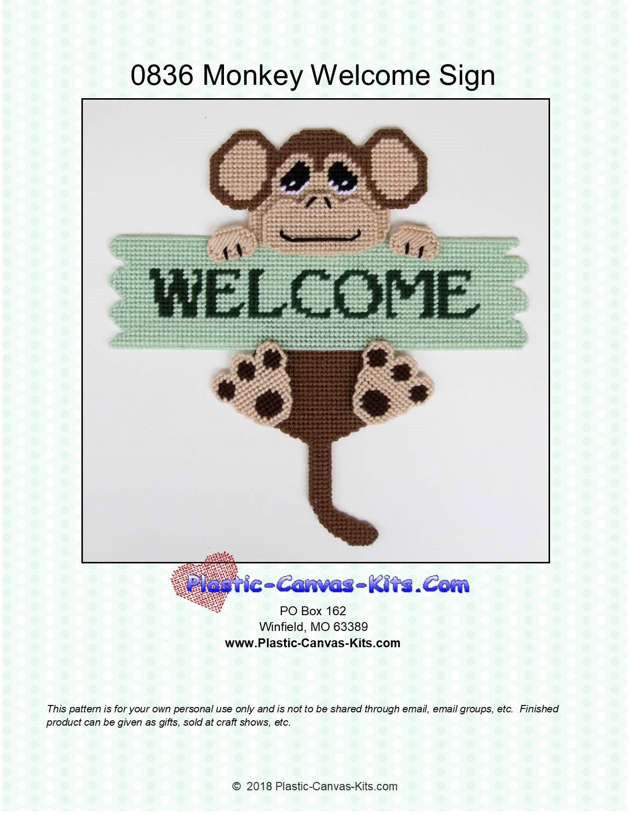 Monkey Welcome Sign-plastic Canvas Pattern-pdf Download - Etsy