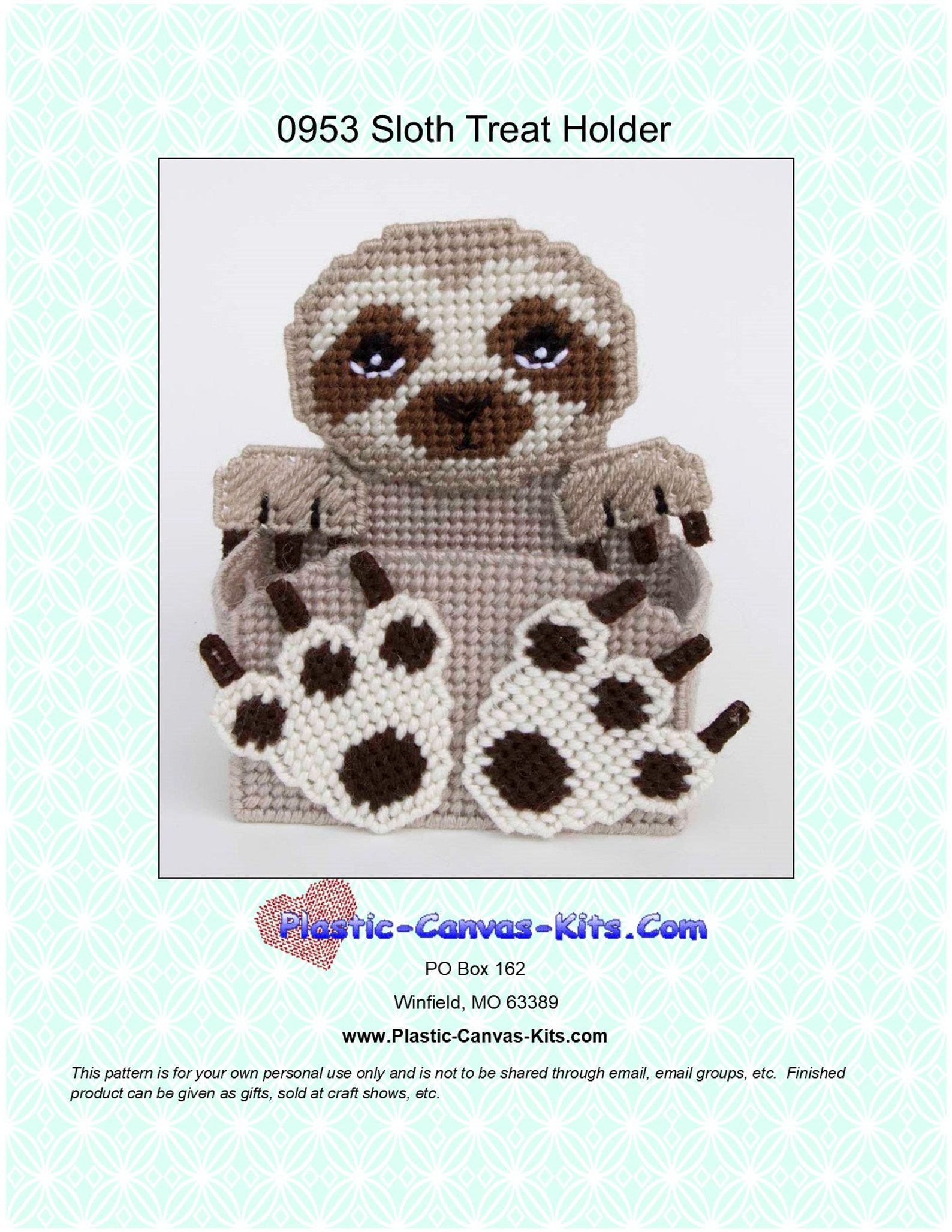 Sloth Treat Holder-plastic Canvas Pattern-pdf Download | Etsy