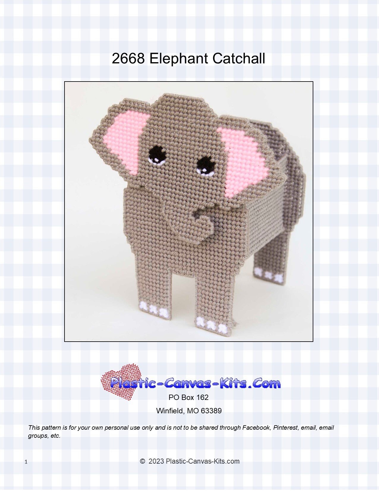Elephant Catchall-plastic Canvas Pattern-pdf Download - Etsy