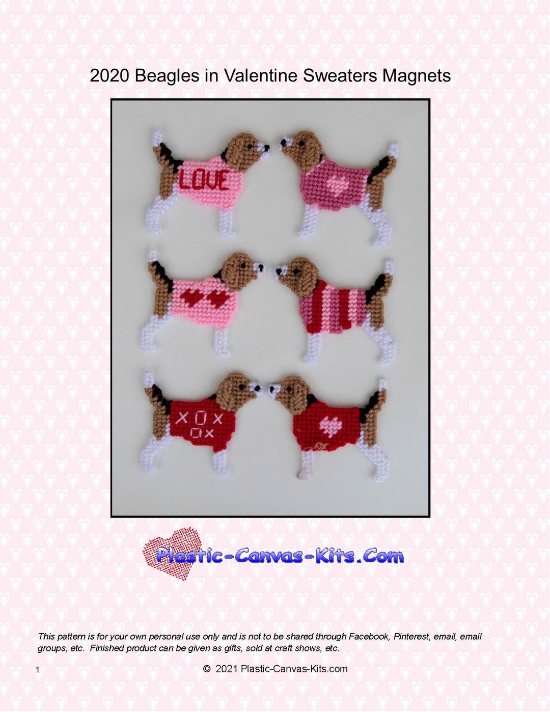 Valentine's Day Beagles in Sweaters Magnets-plastic Canvas Pattern-pdf ...