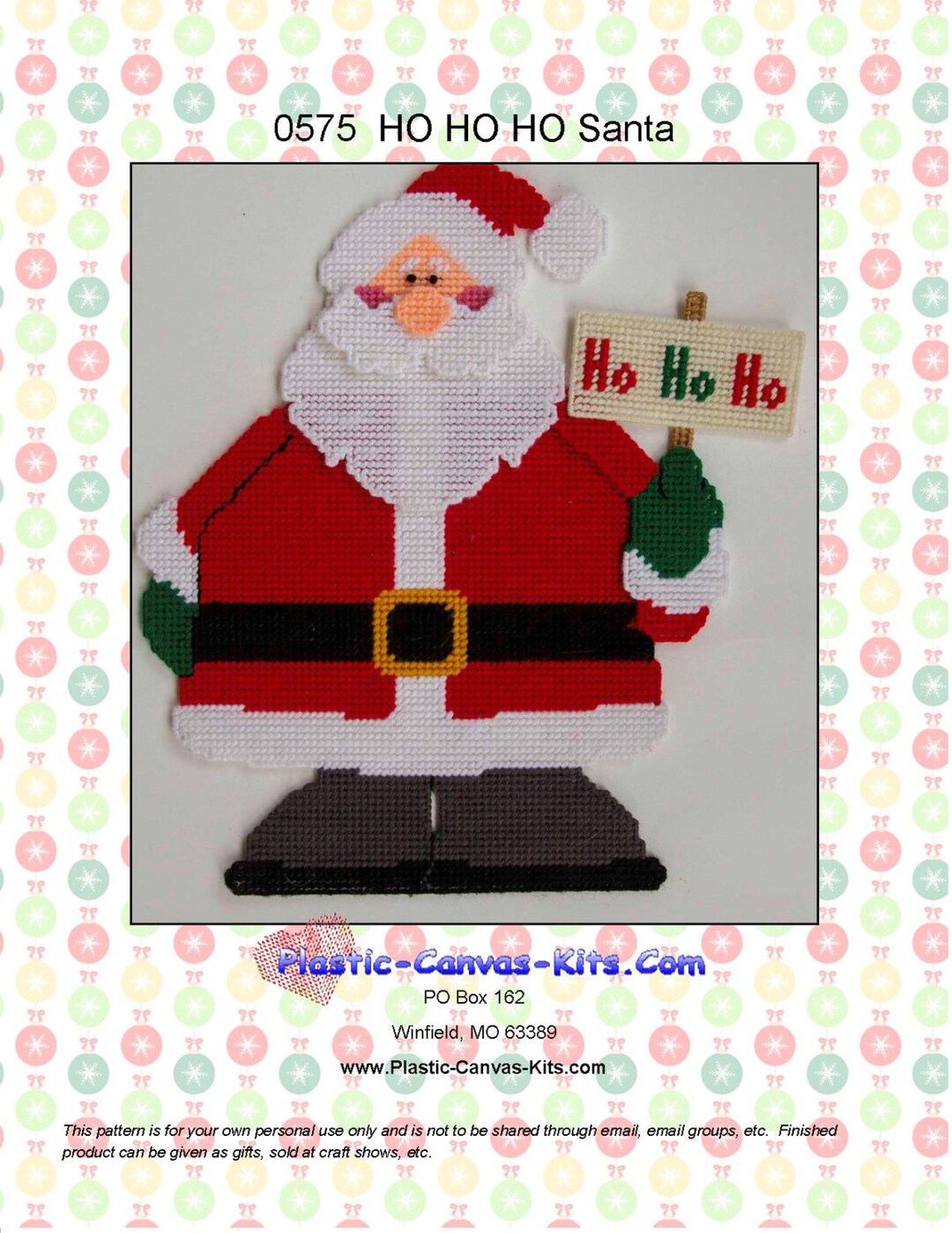 Christmas Santa With Ho Ho Ho Sign-plastic Canvas Pattern-pdf Download ...