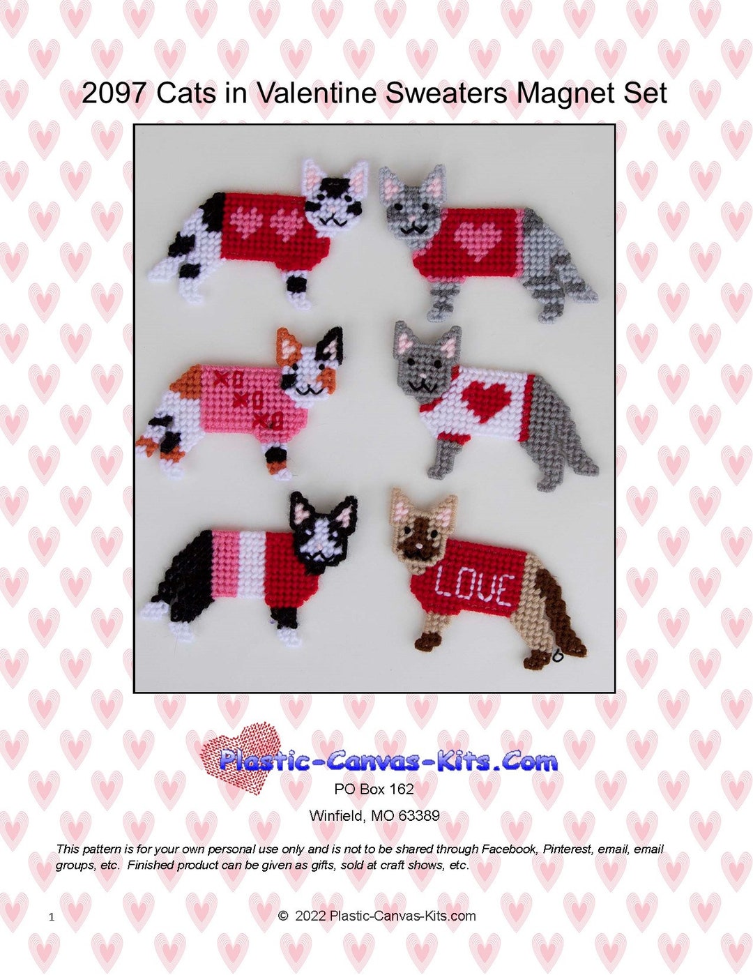 Valentine's Day Cats in Sweaters Magnets-plastic Canvas Pattern-pdf ...