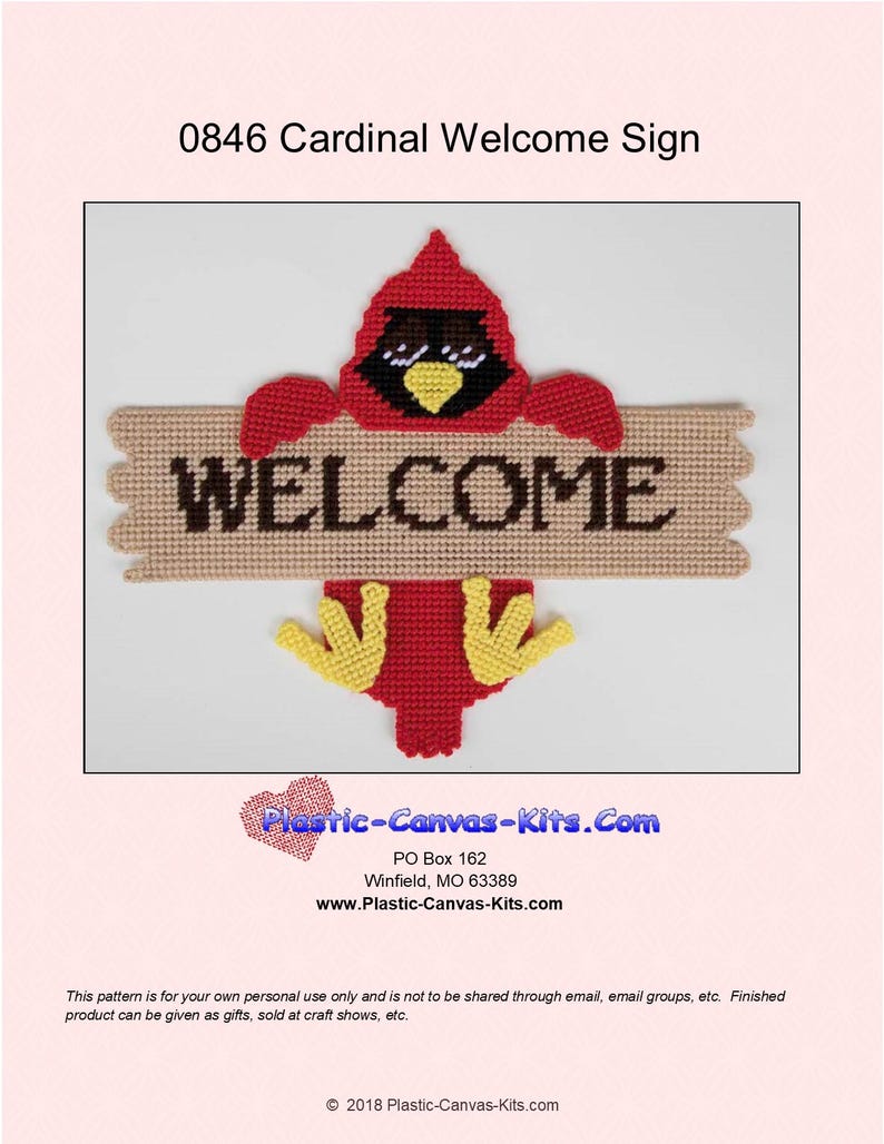 Cute Cardinal Welcome Sign-plastic Canvas Pattern-pdf Download - Etsy