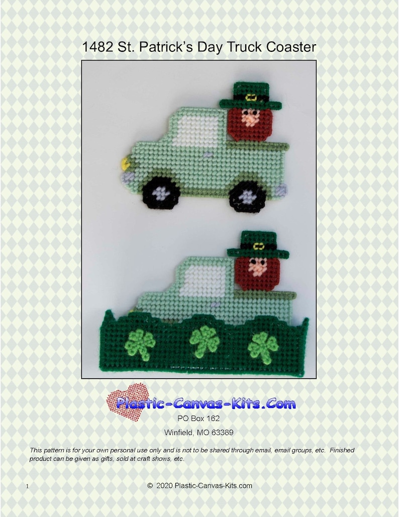 St. Patrick's Day Leprechaun Truck Coaster Set-plastic Canvas Pattern ...