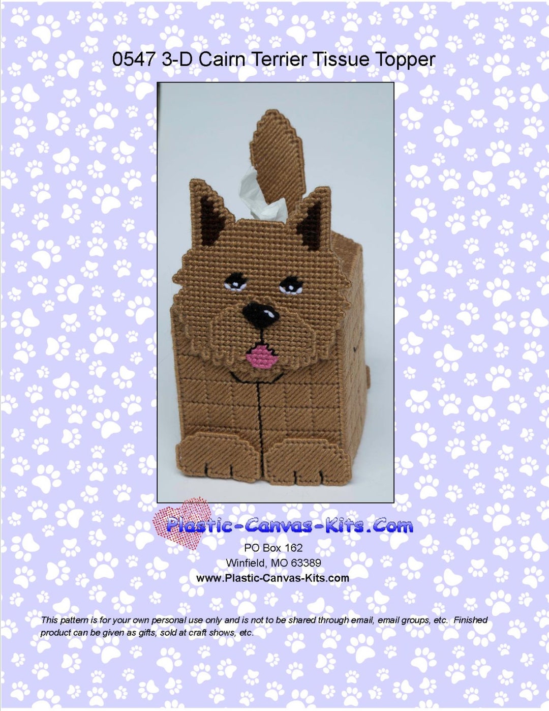Cairn Terrier Dog 3-D Tissue Topper-plastic Canvas Pattern-pdf Download ...